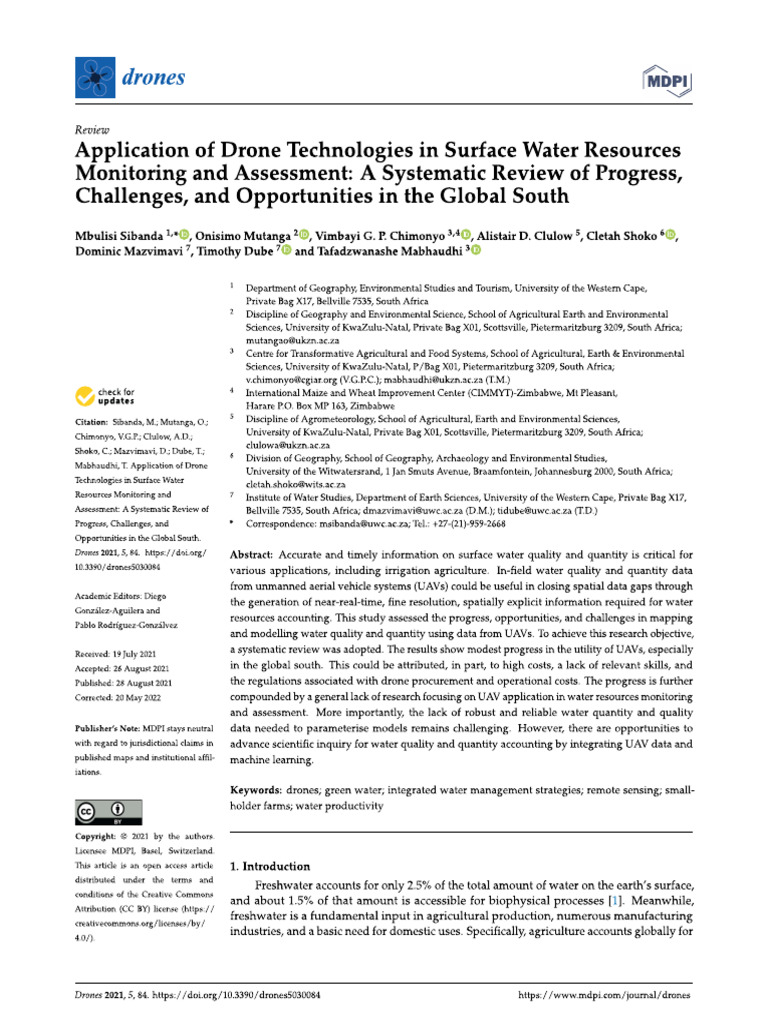 drone based surface water monitoring-review | PDF