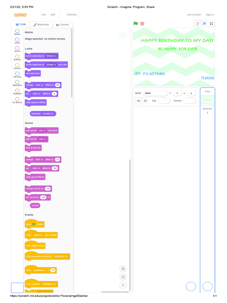 Scratch Birthday Project Guide | PDF | Sound