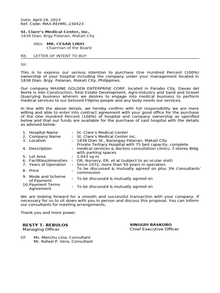 DRAFT-LOI-FOR-HOSPITAL | PDF