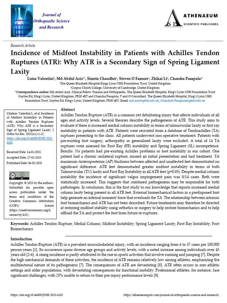 Incidence of Midfoot Instability in Patients With Achilles Tendon ...