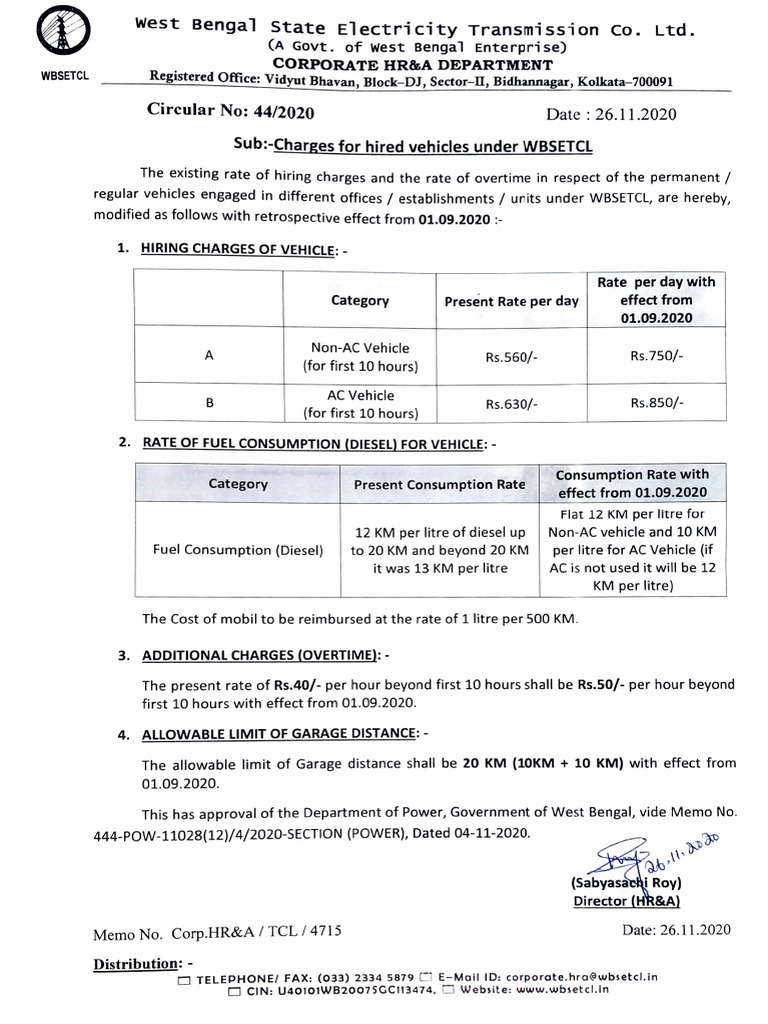 Charges of Hired Vehicle Rate | PDF