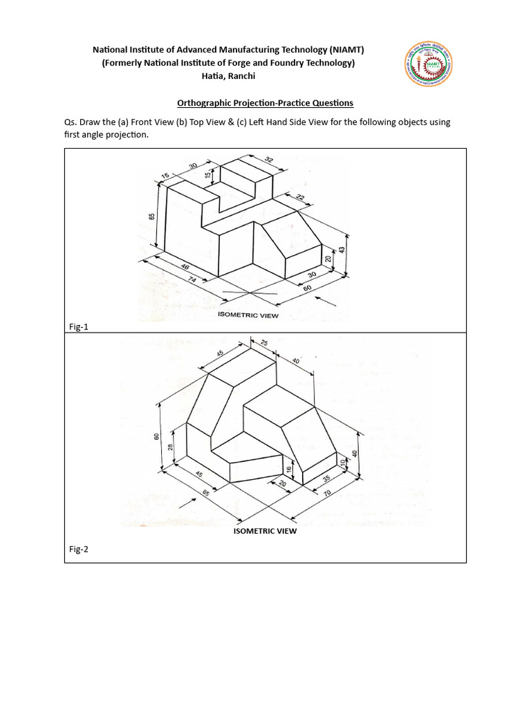 Orthographic Projection Practice Questions | PDF