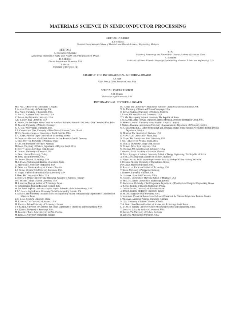 Editorial Board - 2022 - Materials Science in Semiconductor Processing | PDF | Physical Sciences ...