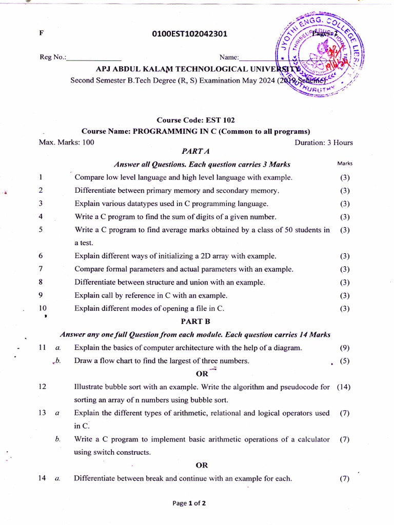 Est102 Programming in C, May 2024 | PDF | String (Computer Science) | Software Development