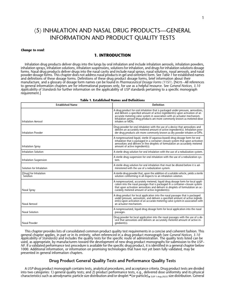 〈5〉 Inhalation and Nasal Drug Products-General Information and Product ...