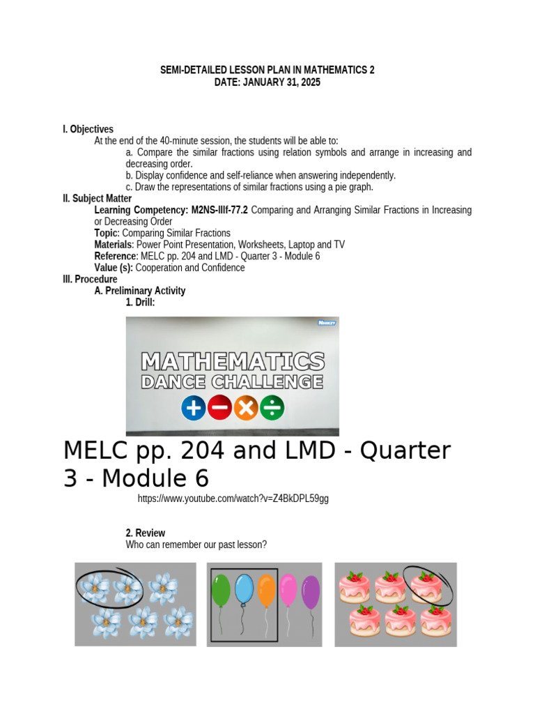Lesson Plan: Comparing Similar Fractions | PDF | Mathematics