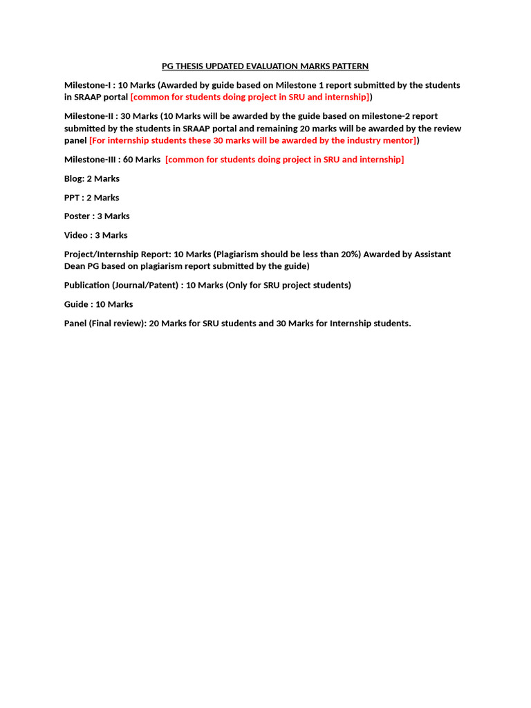 PG Thesis Updated Evaluation Marks Pattern | PDF