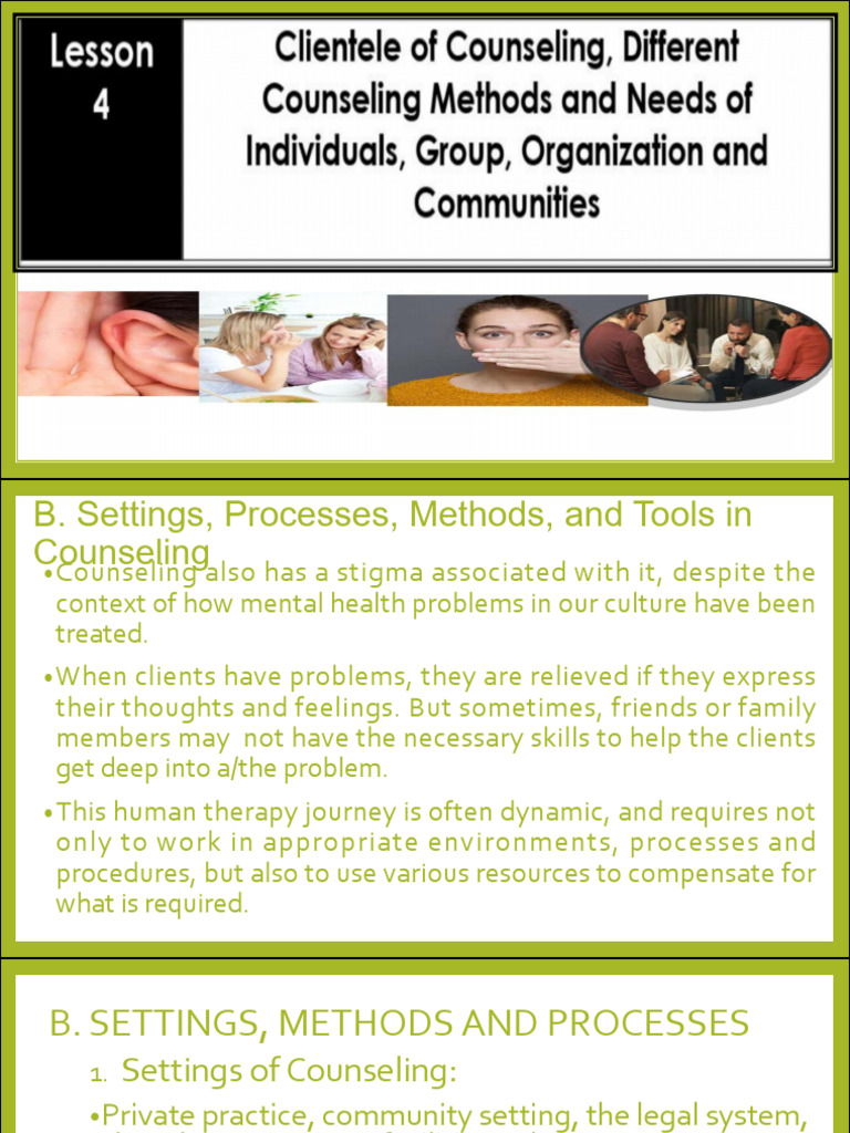 Counseling Settings, Processes, and Methods | PDF | Psychotherapy ...