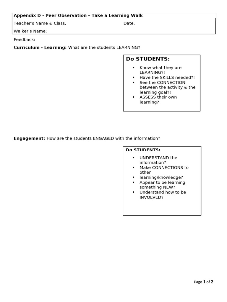 4-Peer Observation - Take A Learning Walk | PDF | Learning | Teachers