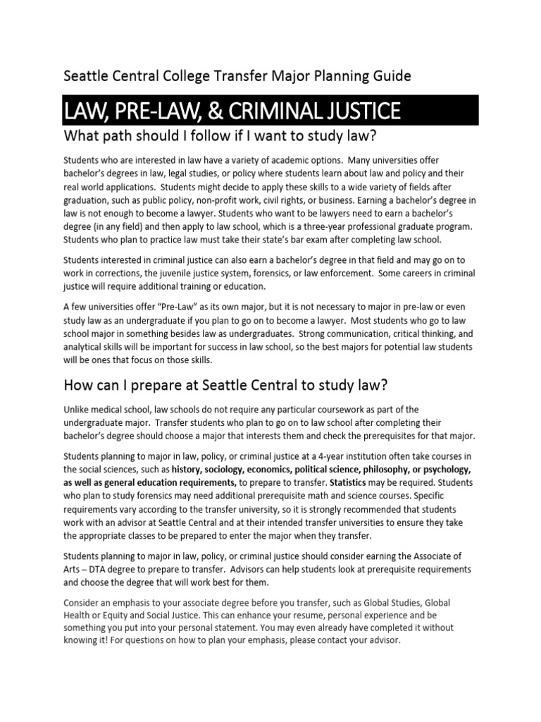 Seattle Central College Law Transfer Guide | PDF | Bachelor's Degree ...