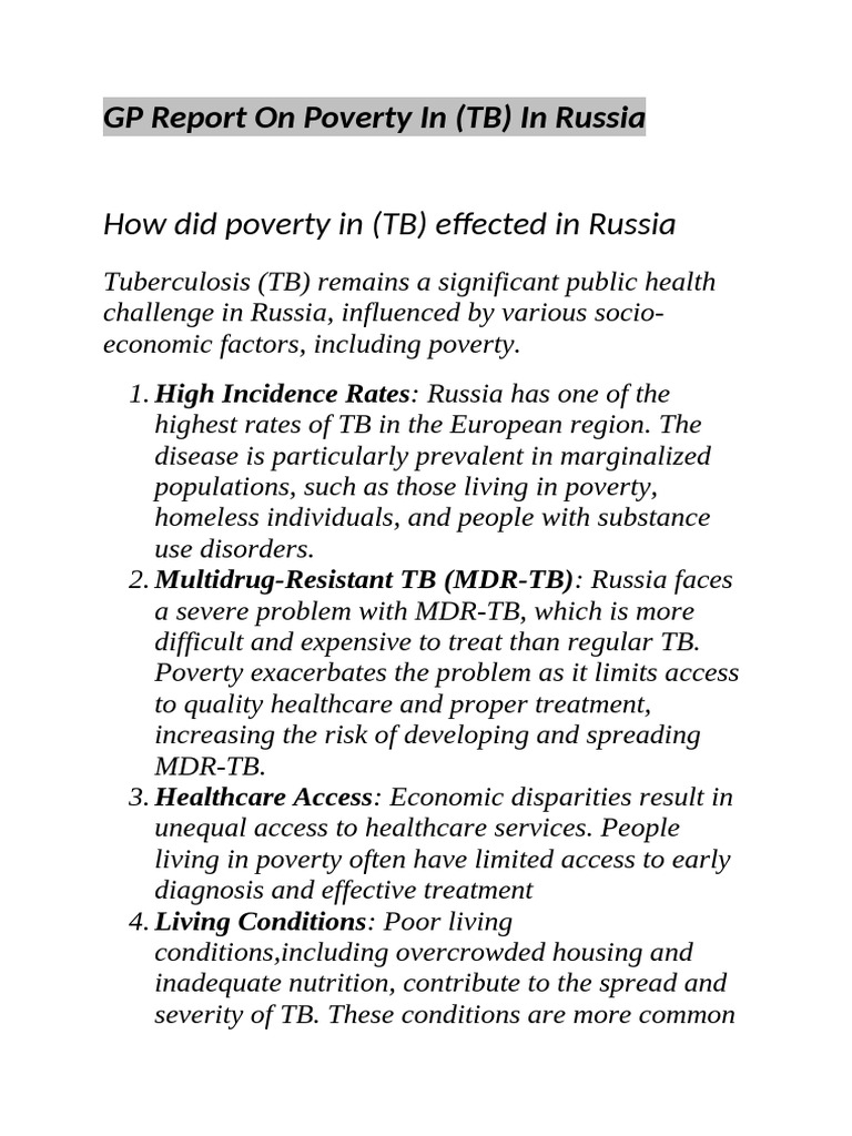 GP Report On Poverty in TB in Russia | PDF | Tuberculosis | Poverty