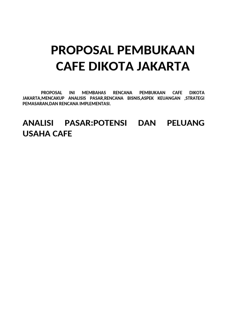 Proposal Pembukaan Cafe Dikota Jakarta | PDF