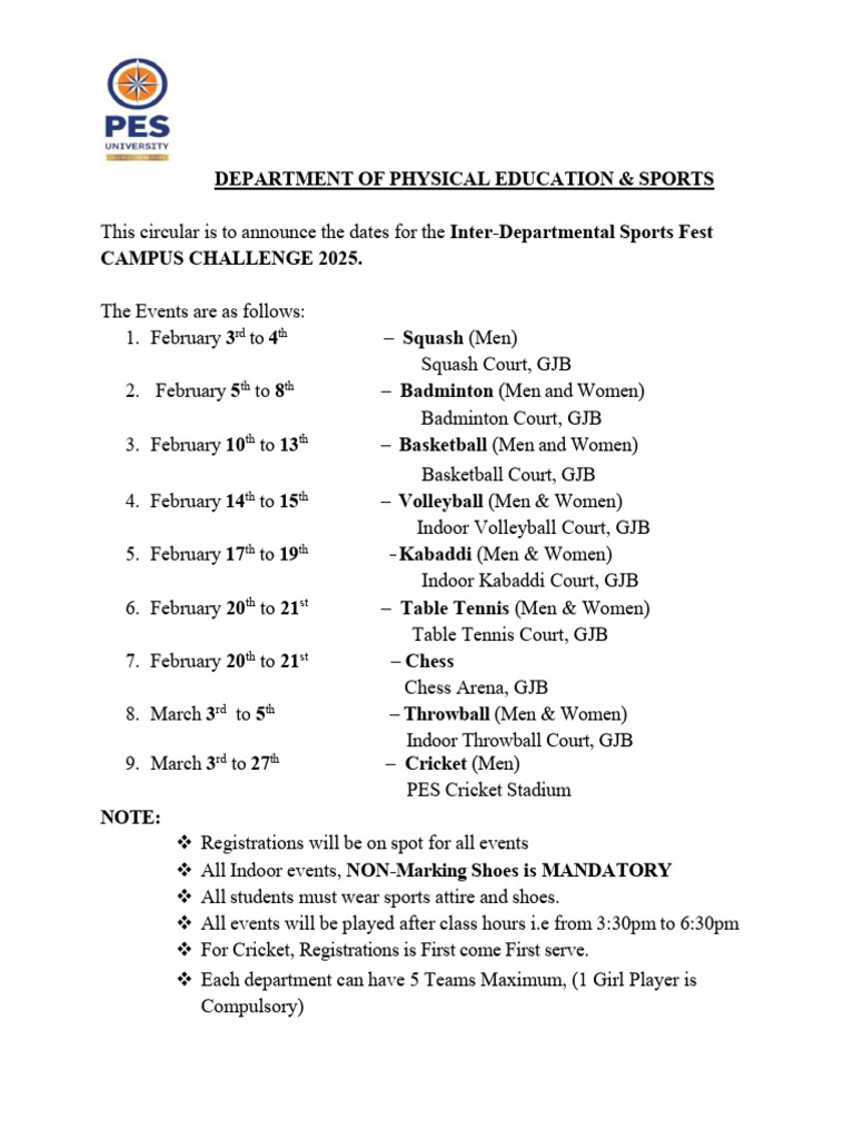 Rules & Regulations Campus Challenge 2025 | PDF | Sports | Team Sports