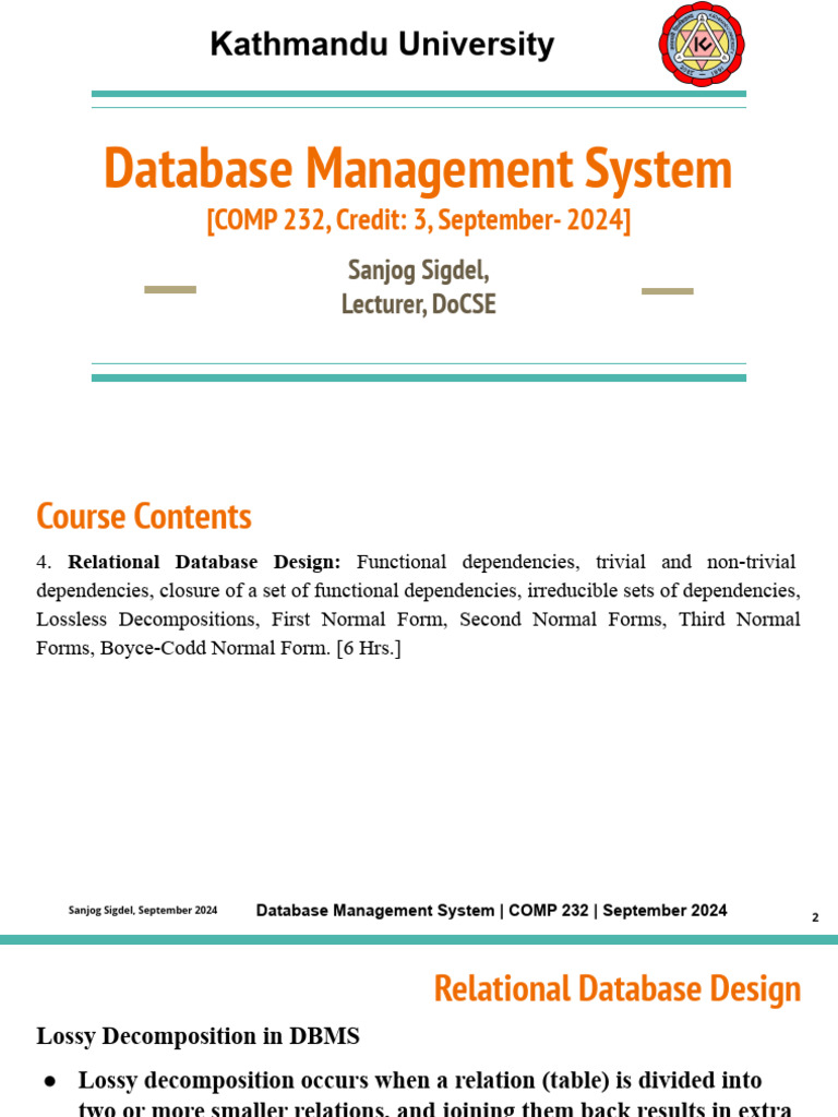 COMP232 DBMS 8-10 - Relational Database Design (1) | PDF | Information Retrieval | Software Design