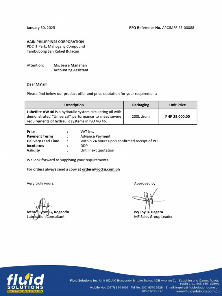 AAIN Philippines - LubeRite AW 46 - January 30, 2025 | PDF