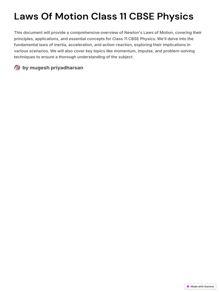 Laws of Motion Class 11 CBSE Physics | PDF | Force | Newton's Laws Of ...
