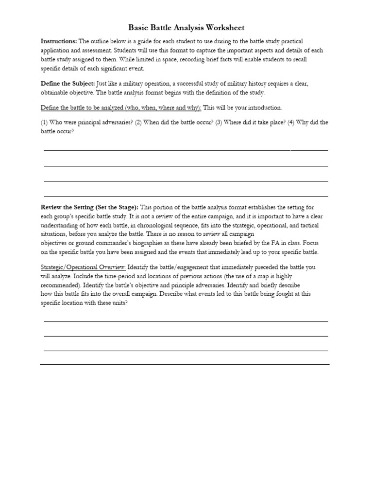 6500 Battle Study Elective - Battle Study Analysis Worksheet | PDF ...