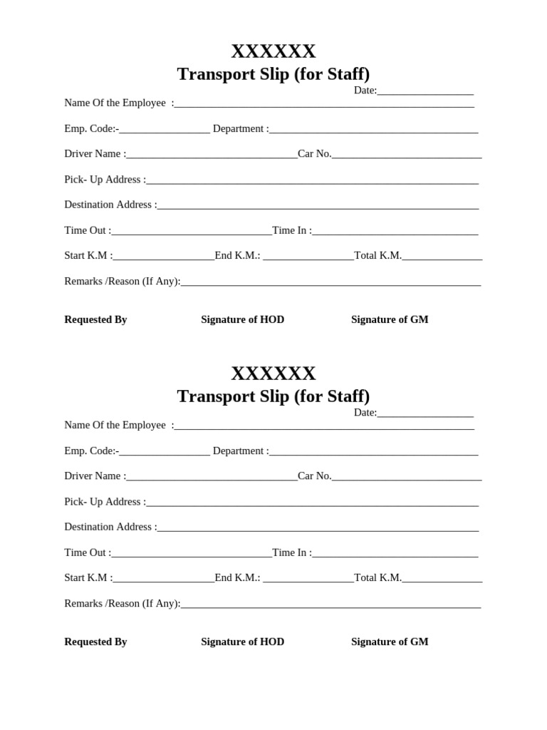 Transport Duty Slip | PDF