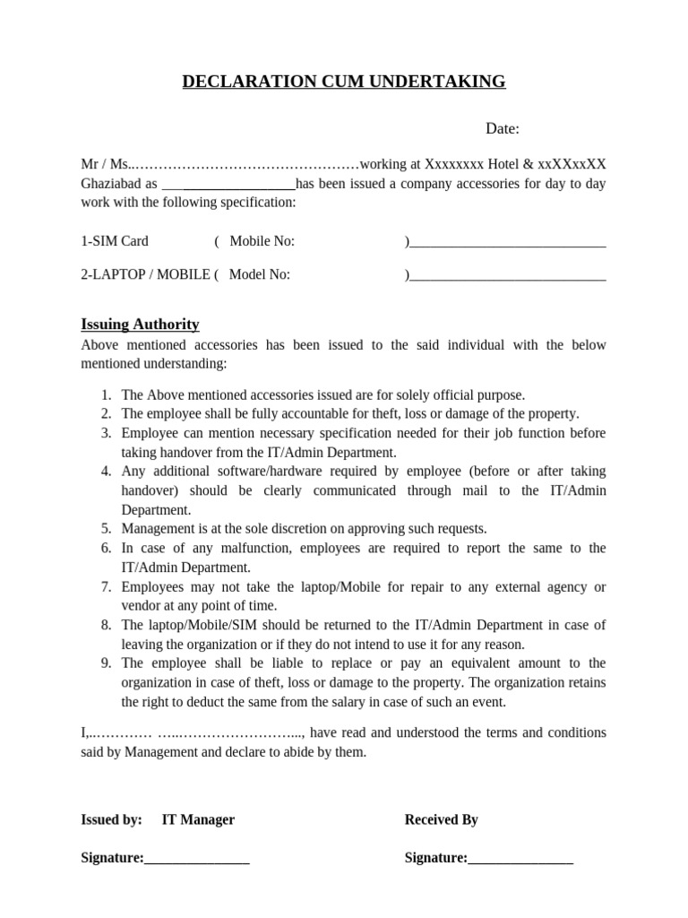 Declaration Cum Undertaking_1 | PDF