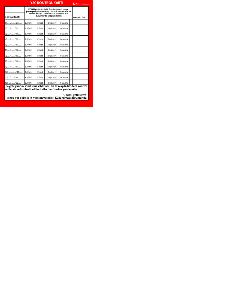 12- YSC KONTROL KARTI | PDF