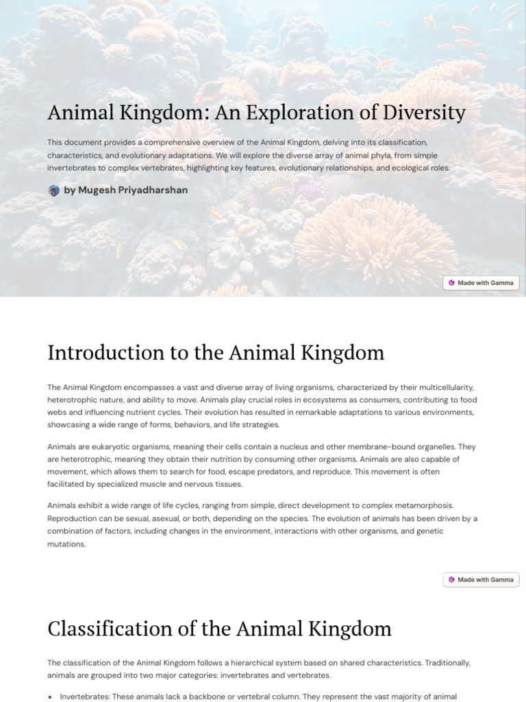Animal Kingdom An Exploration of Diversity | PDF | Invertebrate ...