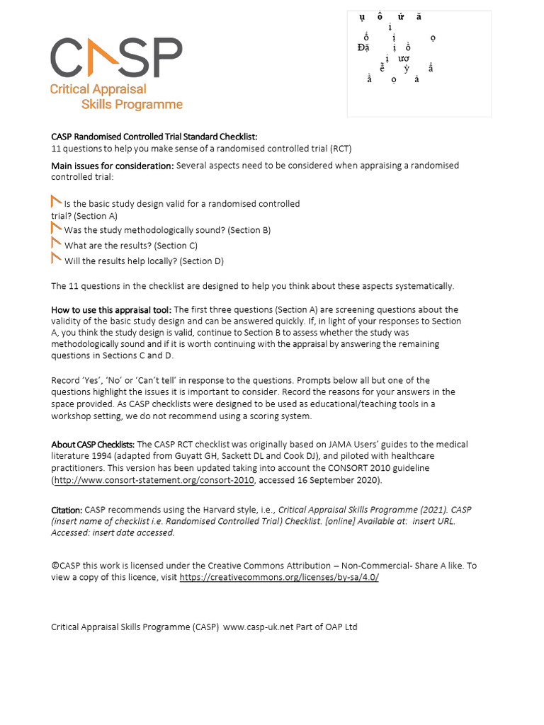 CASP-RCT-Checklist-2020 (PH C H I CH C Năng-1) | PDF | Randomized ...