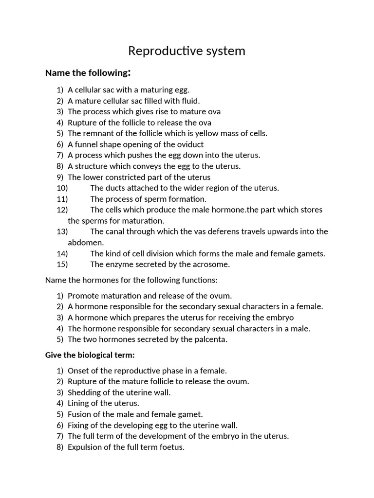 Reproductive system QUESTIONS | PDF | Uterus | Reproductive System
