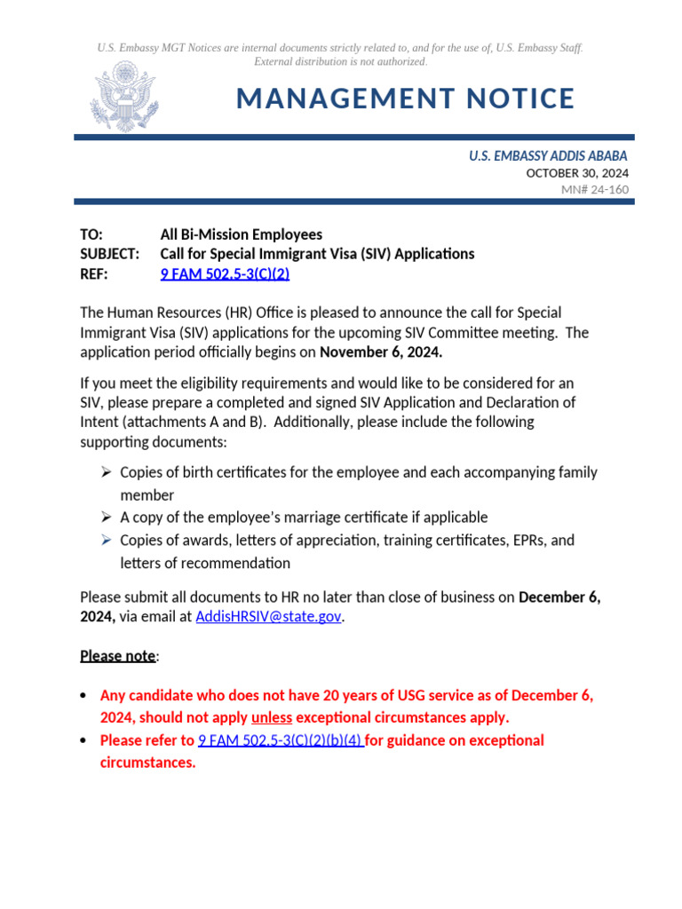 24-160 Call For Special Immigrant Visa (SIV) Applications | PDF ...