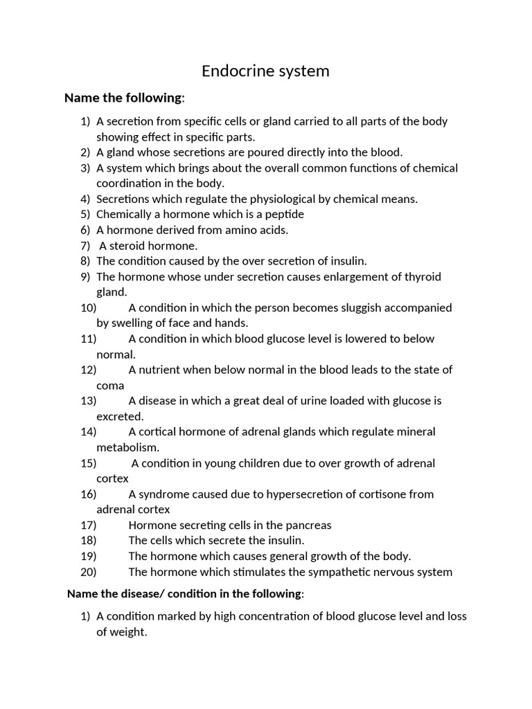 Endocrine System Questions | PDF | Endocrine System | Hormone