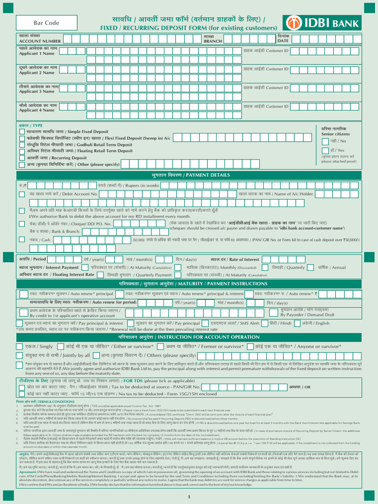 FD Idbi Form | PDF | Banks | Payments