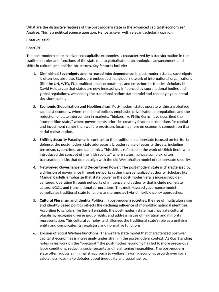 What Are The Distinctive Features of The Post | PDF | State (Polity ...