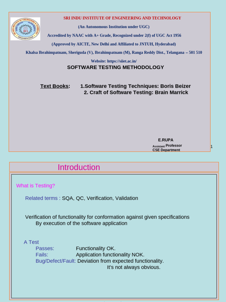 STM - Unit-1 Part-1 | PDF | Software Testing | Software Bug