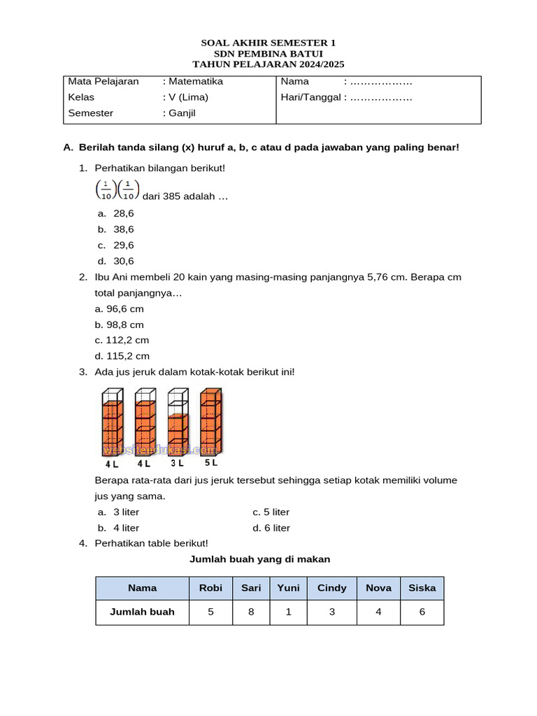 Soal SAS MTK Kelas 5 | PDF
