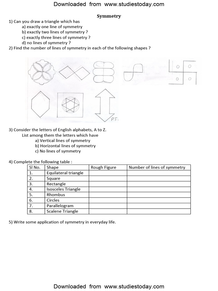 CBSE Class 6 Maths Symmetry Worksheets | PDF