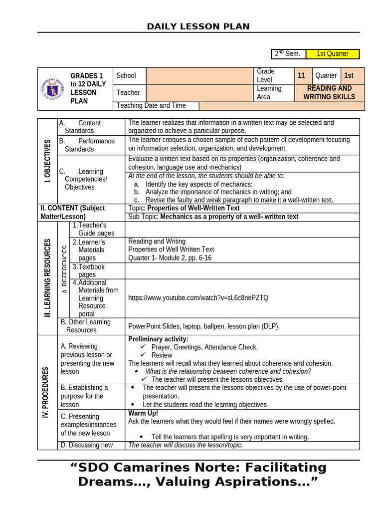 DLP - Mechanics | PDF | Learning | Lesson Plan