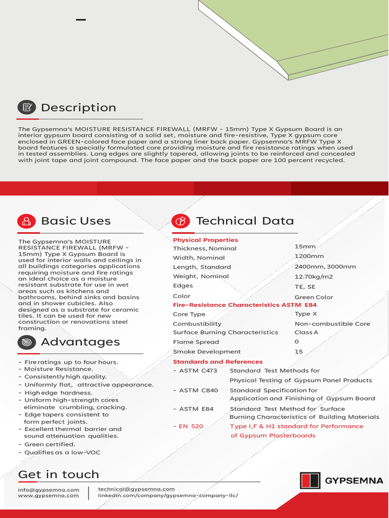 15mm MOISTURE RESISTANCE FIREWALL GYPSUM BOARD 1 1 | PDF | Drywall ...