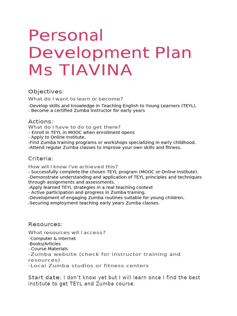 Personal Development Plan TIAVINA | PDF
