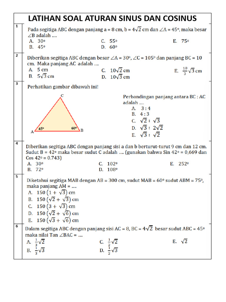 Latihan Soal Aturan Sinus Dan Cosinus | PDF