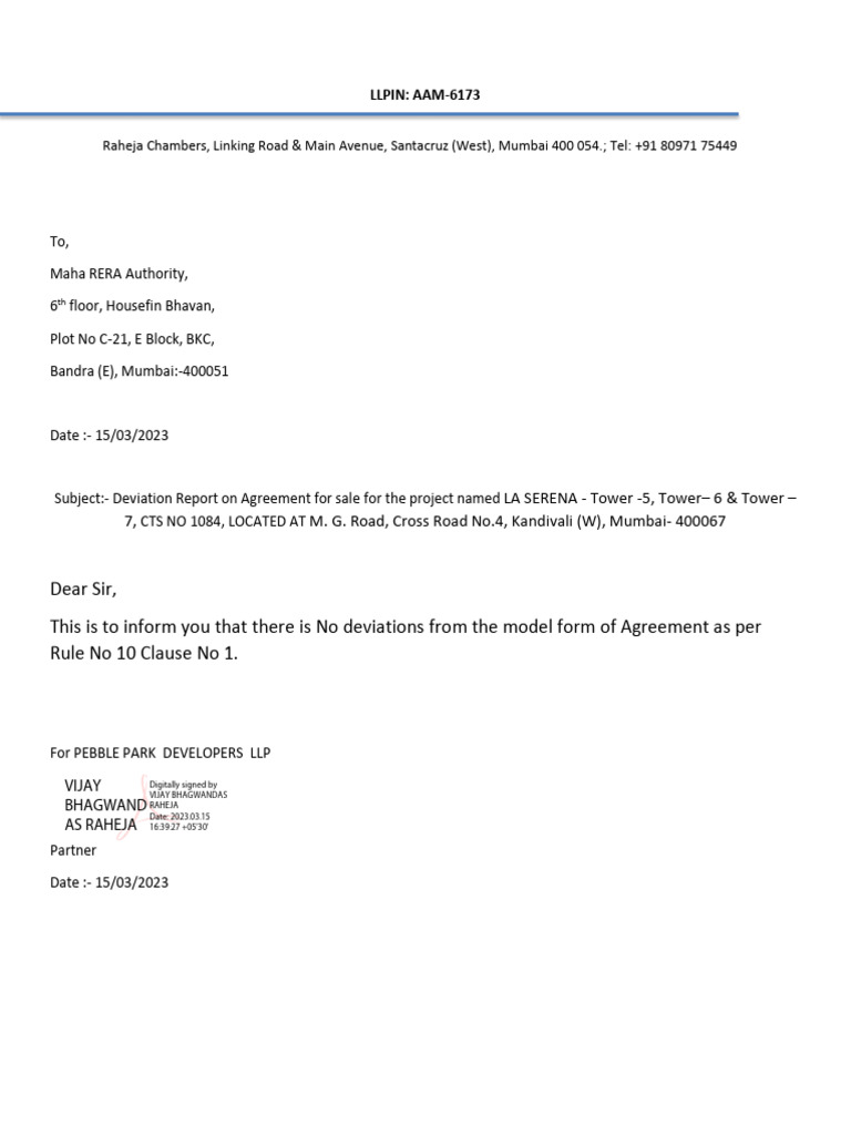 1 Deviation Report With Respect To Model Copy of Agreement | PDF