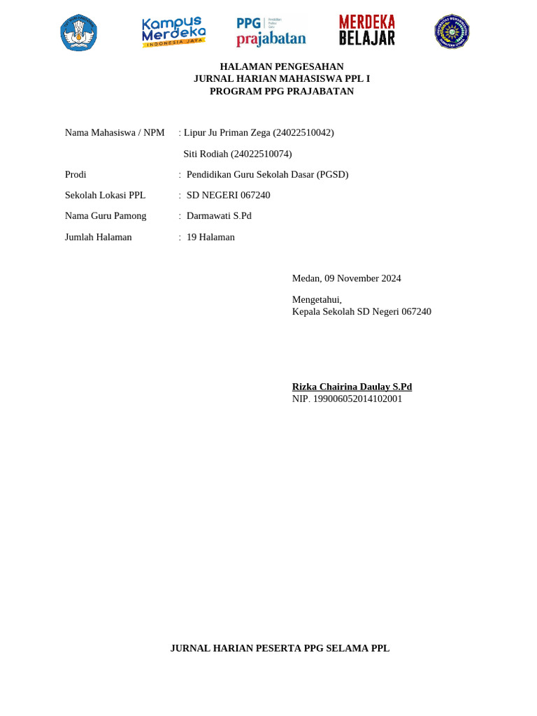 Jurnal Harian PPL Mahasiswa PGSD | PDF