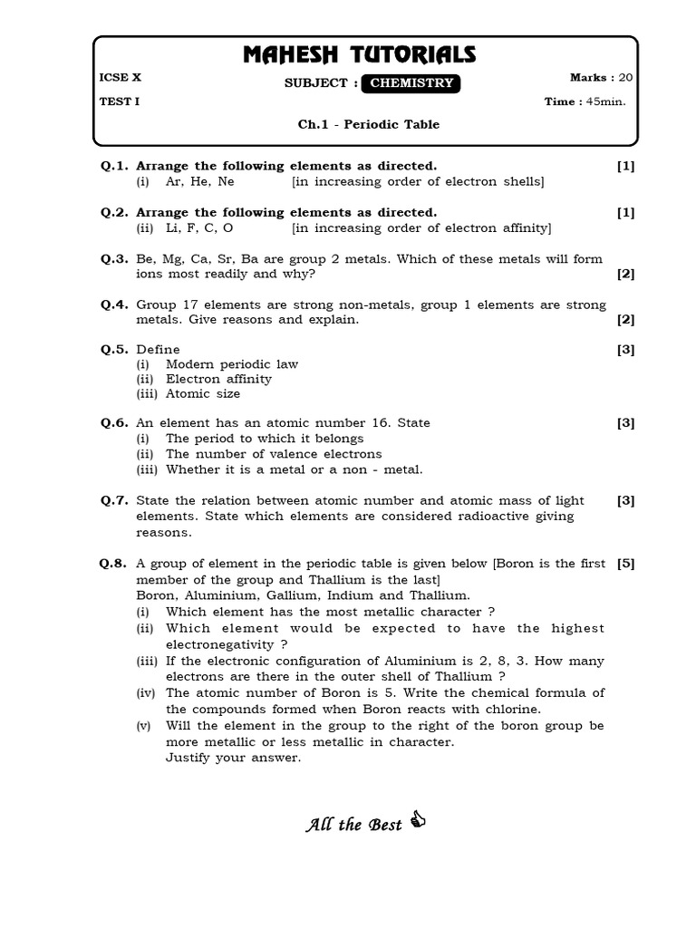 Ch - 1_Periodic Table | PDF | Periodic Table | Atoms