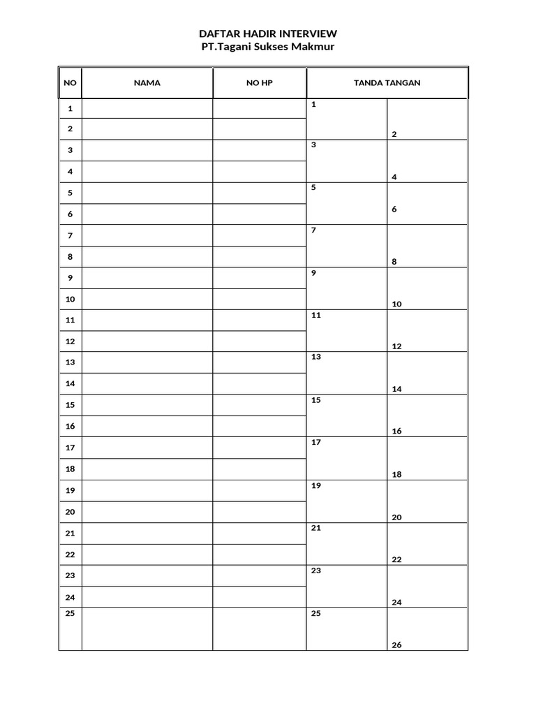 Daftar Hadir Interview | PDF