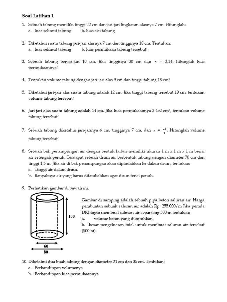 Soal Latihan 1 (Tabung) | PDF