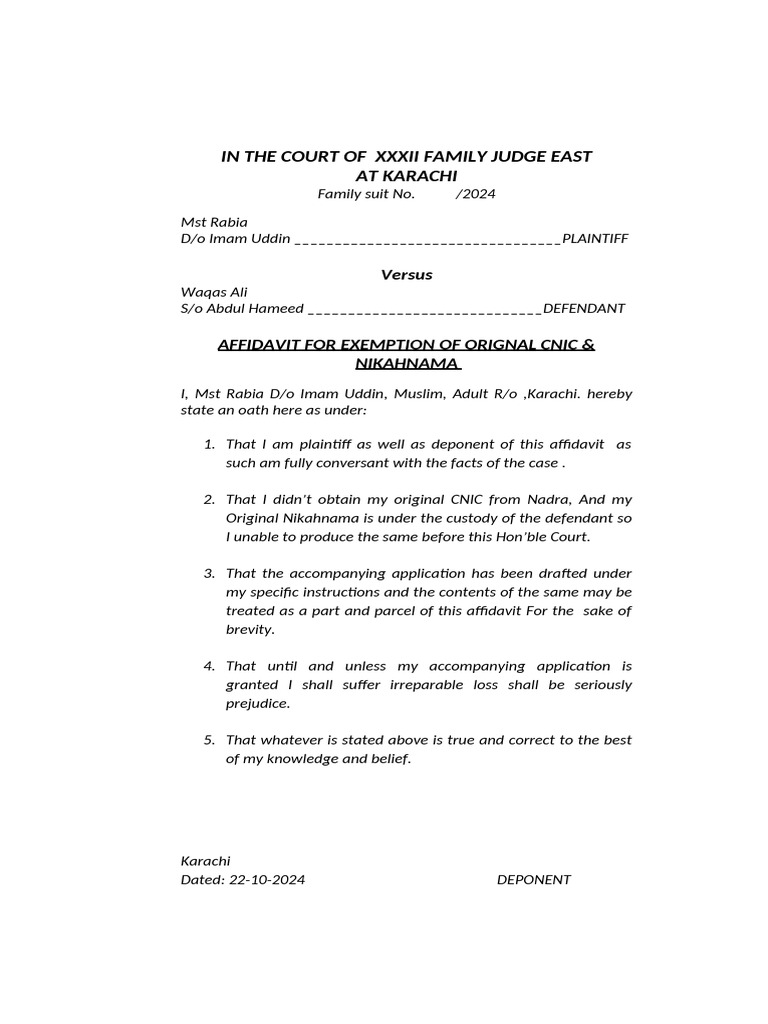 Affidavit For Exemption | PDF