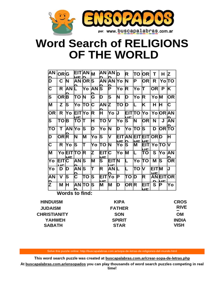 Word Search of World Religions | PDF | Theology | Psychological Attitude