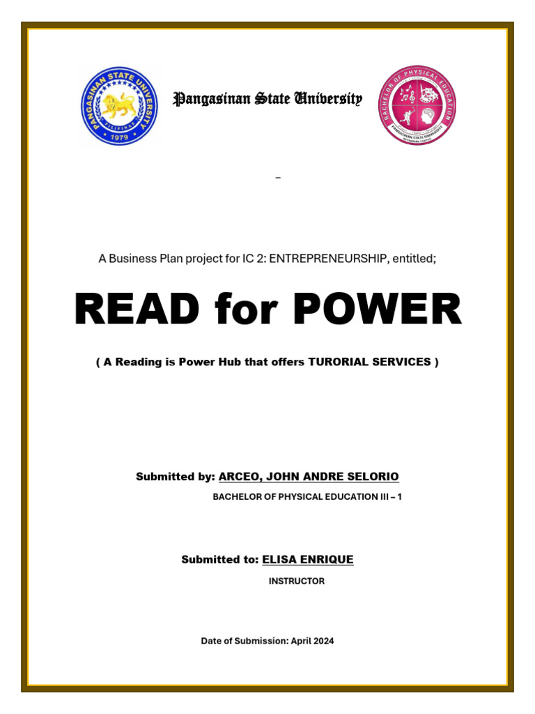 Business Plan - Arceo, John Andre S. - BPED III-1 | PDF | Marketing | Sales