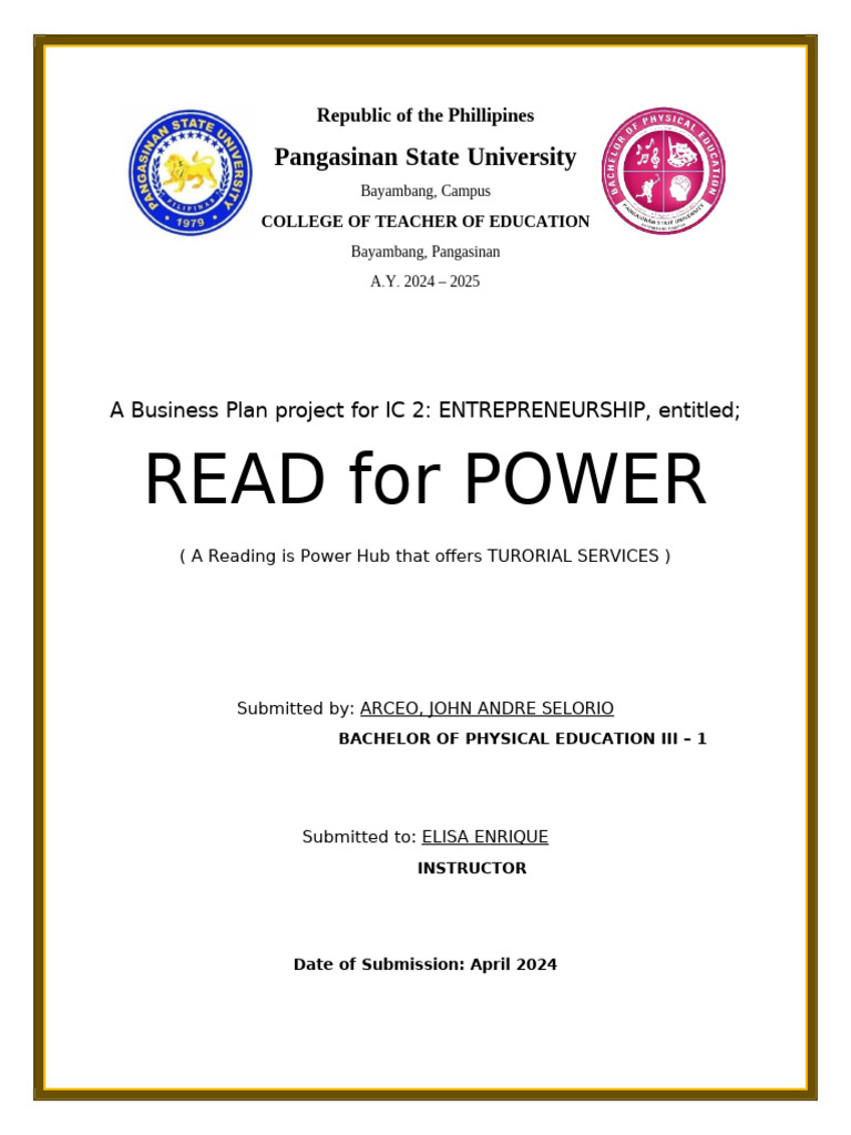 Business Plan - Arceo, John Andre S. - BPED III-1 | PDF | Marketing | Marketing Strategy