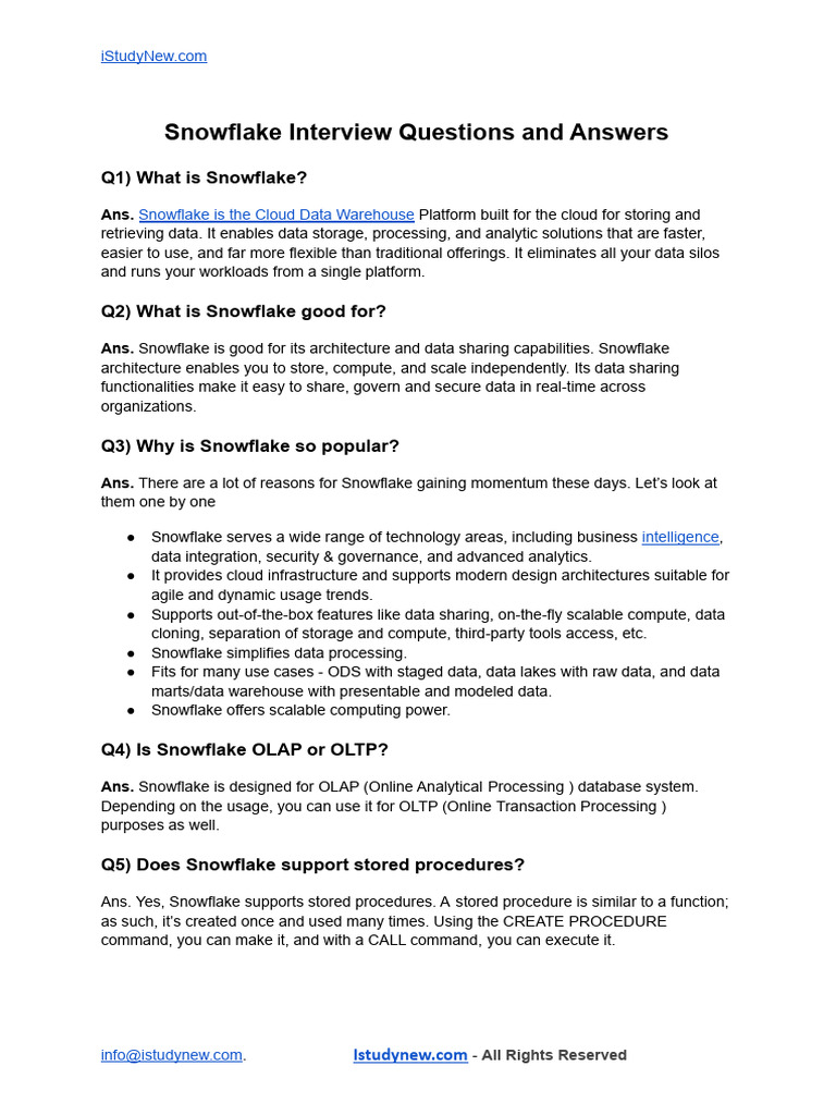 Master Snowflake Interview Q A 1729835390 | PDF | Databases | Cloud Computing