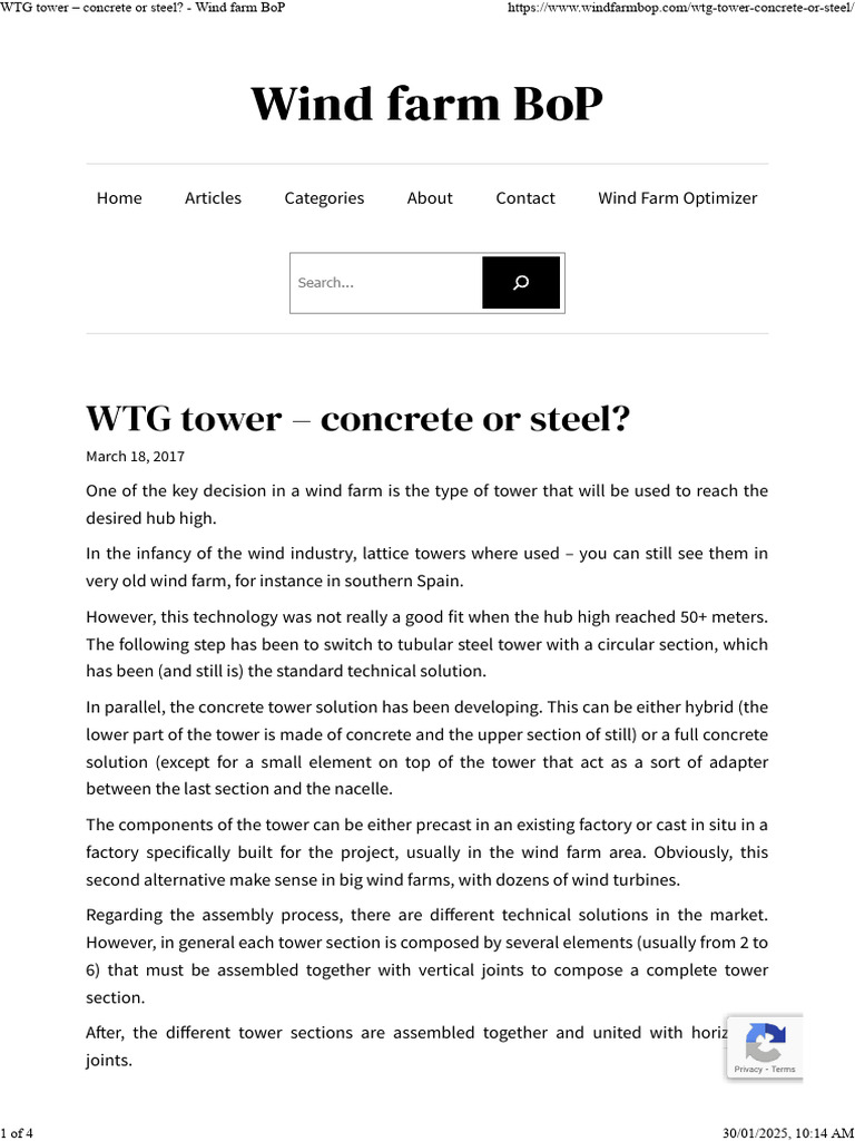 WTG Tower - Concrete or Steel - Wind Farm BoP | PDF | Concrete | Wound