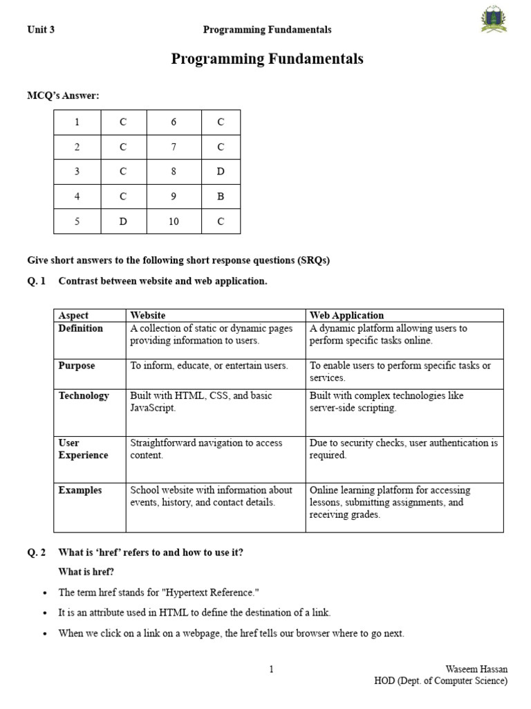 Unit 3 Exercise Question-Answers | PDF | Document Object Model | Hyperlink